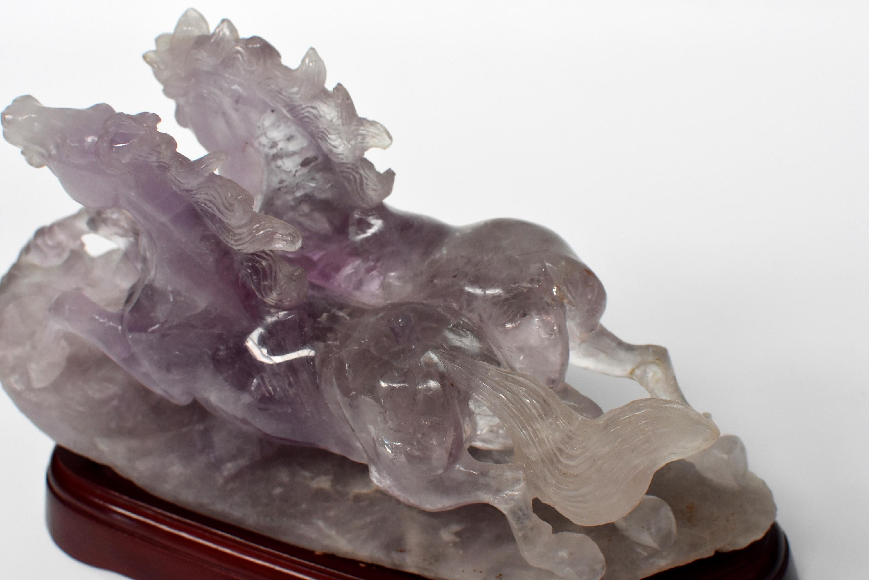 Natural Amethyst Horses Statue, Sculpture at 1stDibs
