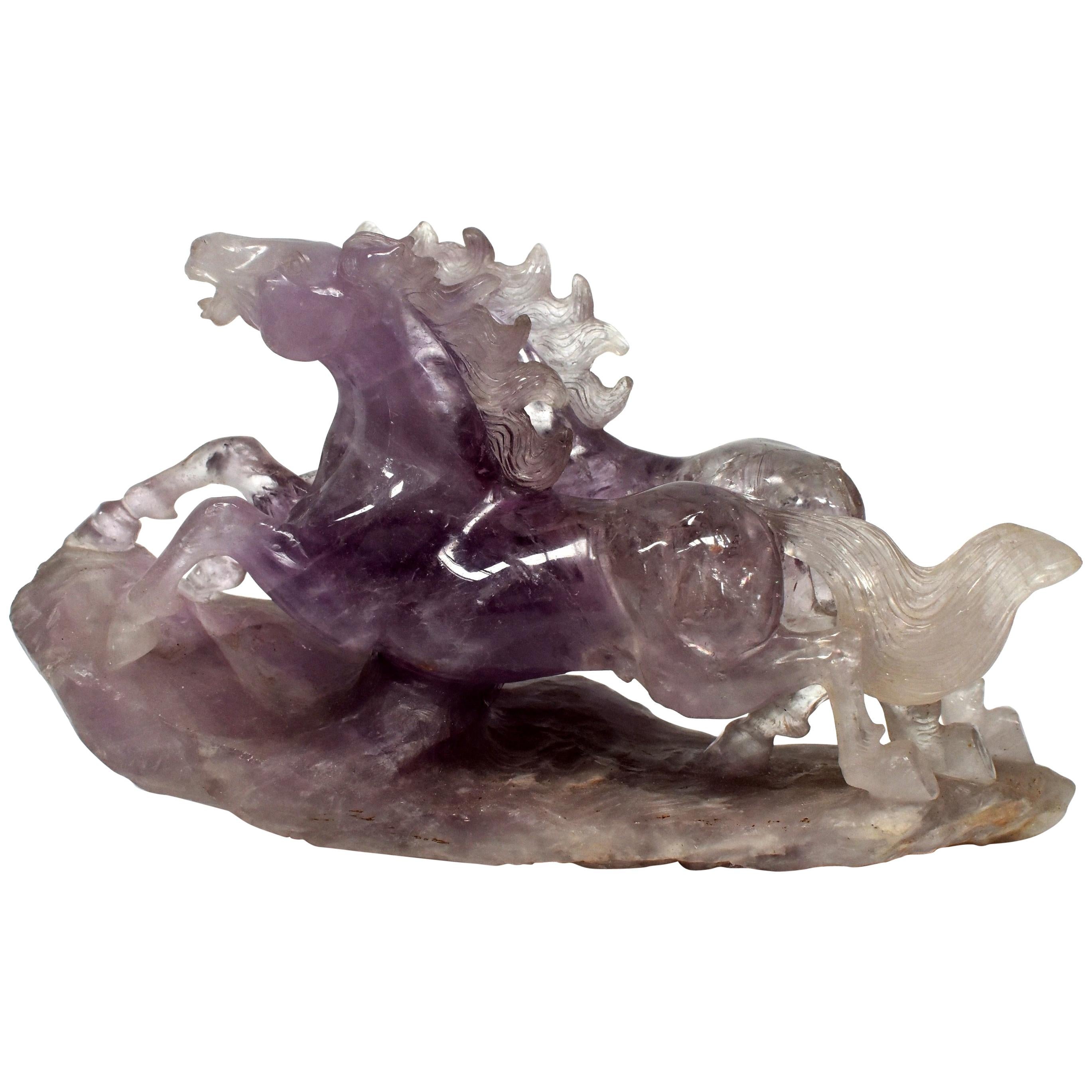 Natural Amethyst Horses Statue, Sculpture at 1stDibs