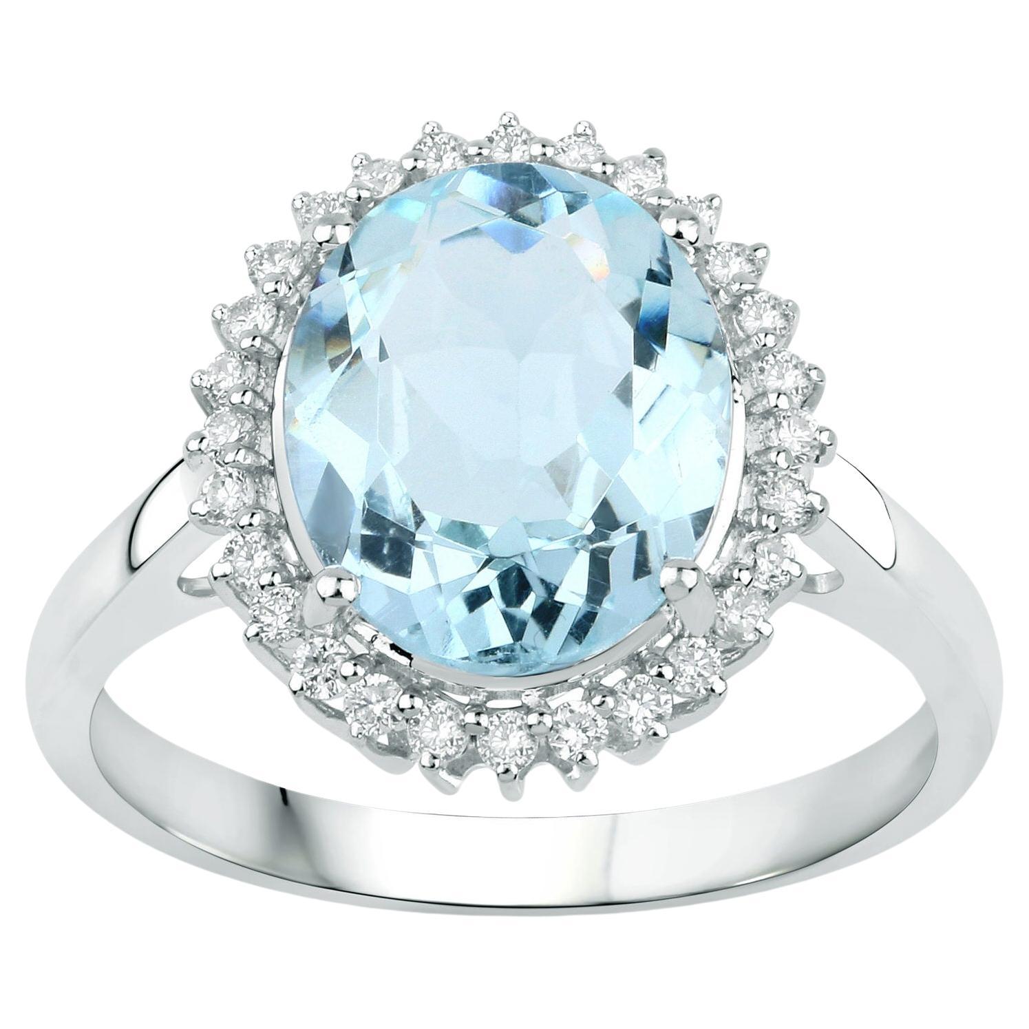 14k White Gold Large Aquamarine Halo Right Hand Ring For Sale at ...