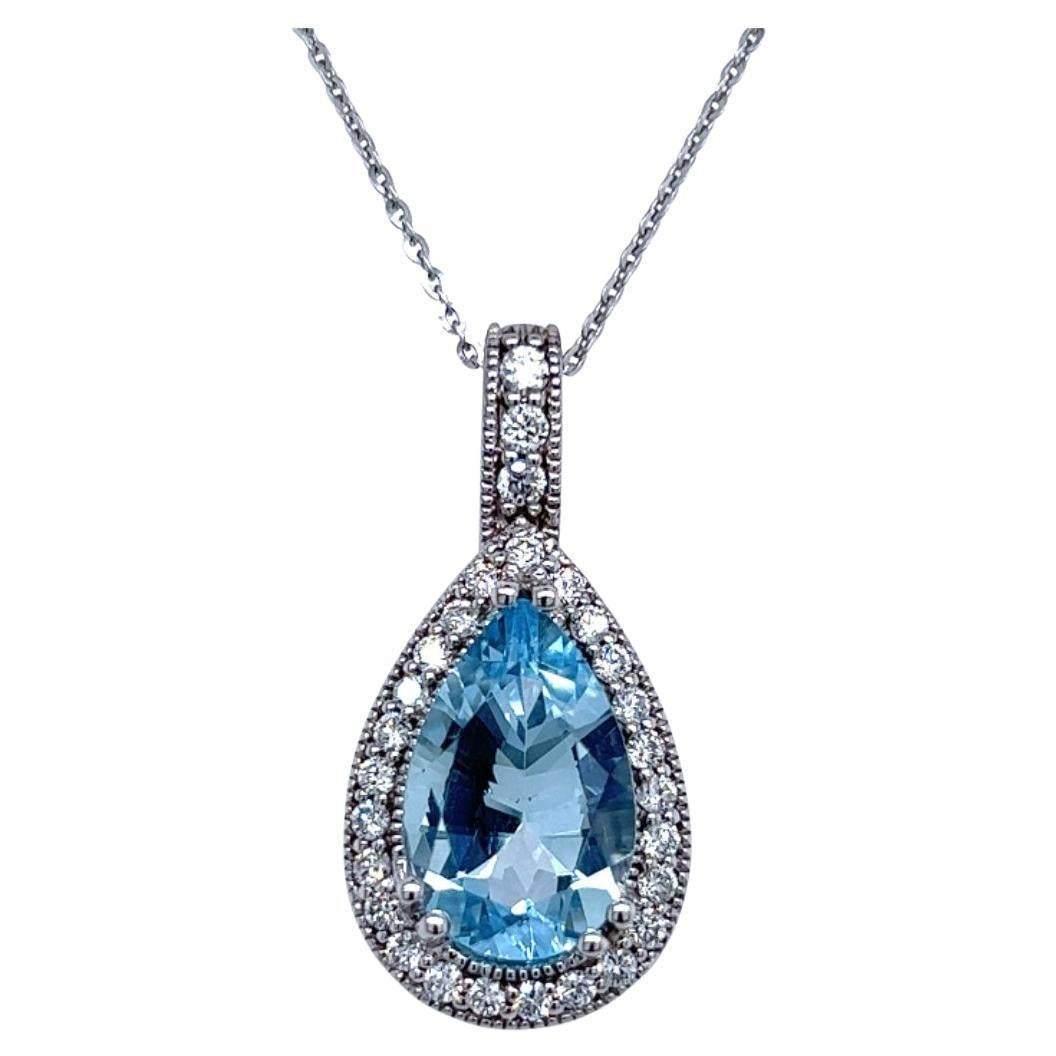 Natural Sapphire Diamond Pendant with Chain 14k W Gold 2.17 TCW ...