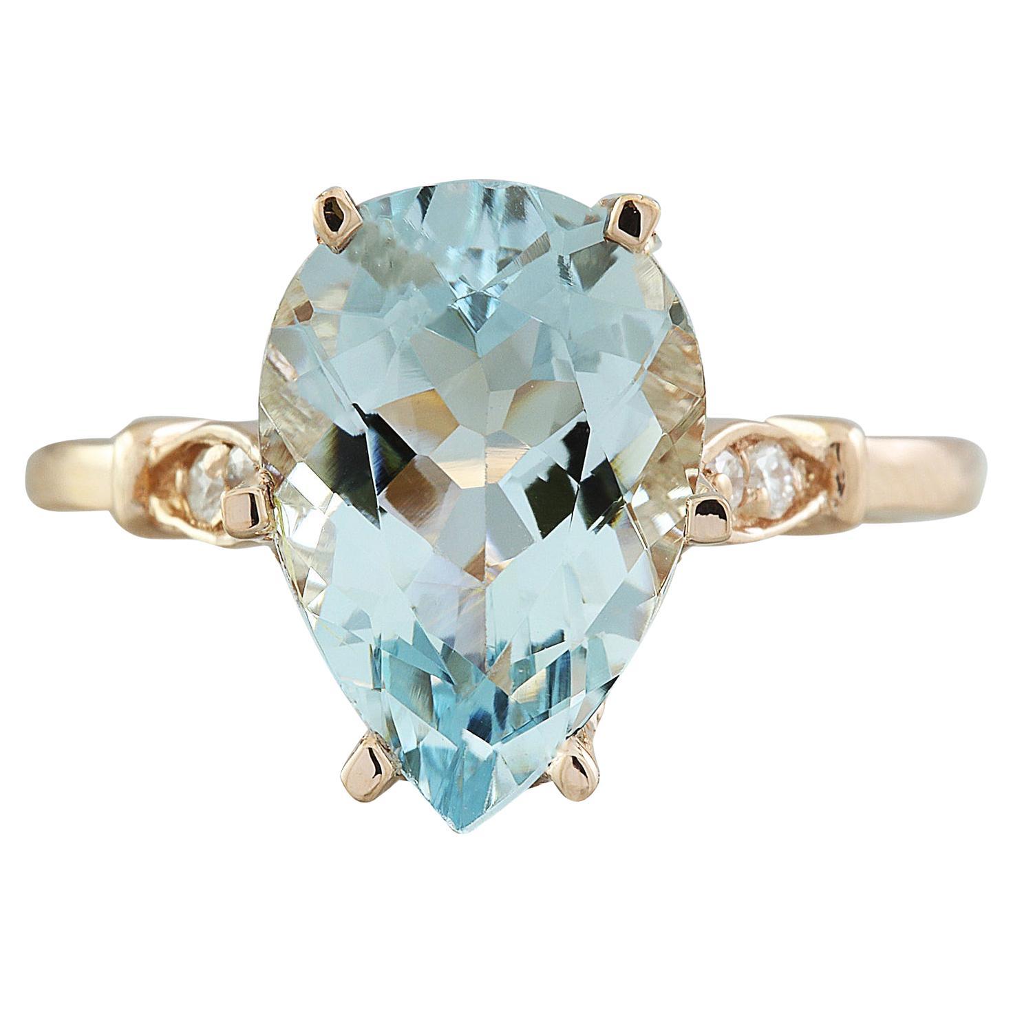 Natural Aquamarine Diamond Ring In 14 Karat Rose Gold For Sale at 1stDibs