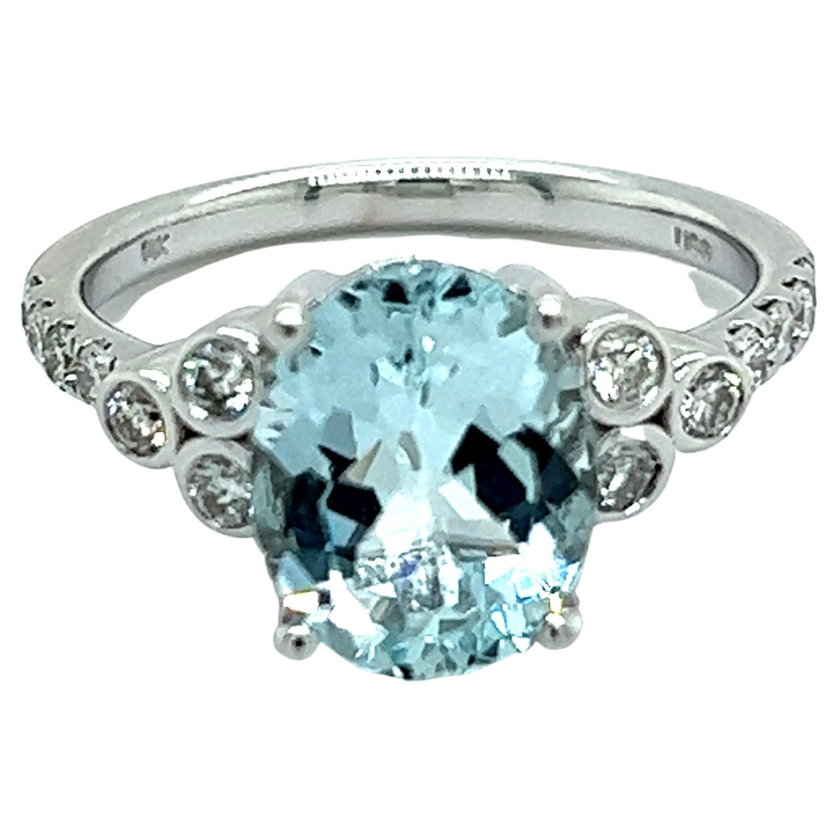 Natural Aquamarine Diamond Ring 14k W Gold 1.46 TCW Certified For Sale ...