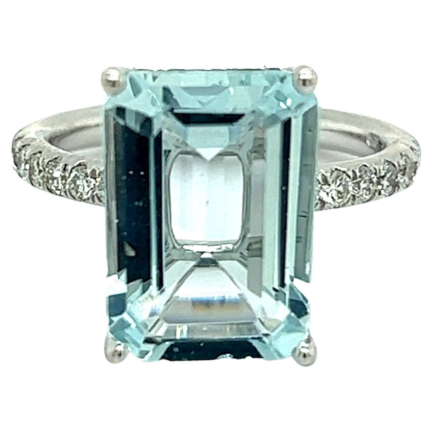 Natural Aquamarine Diamond Ring 14k W Gold 1.46 TCW Certified For Sale ...