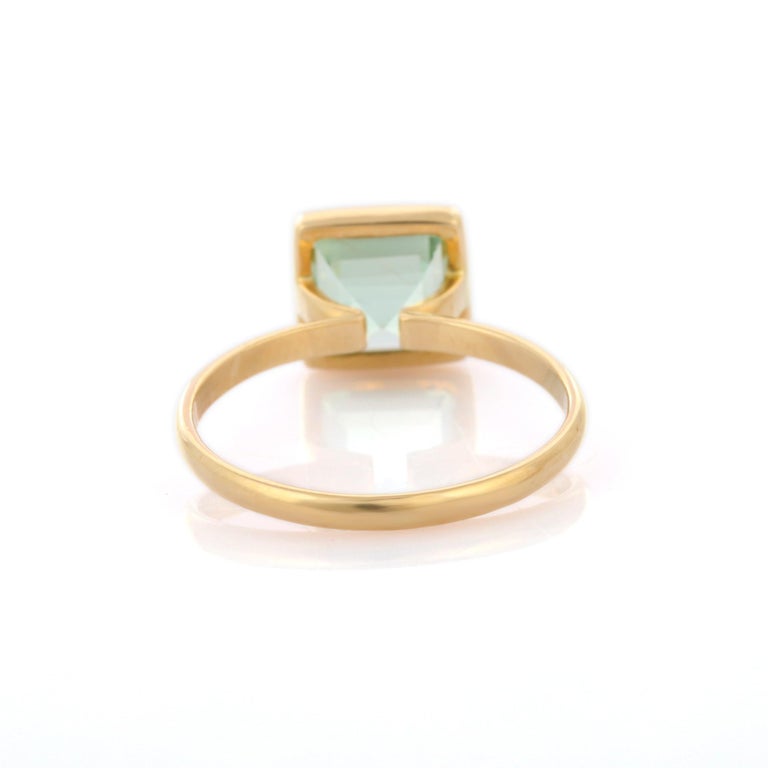 Customizable Natural Aquamarine Square Cut Gemstone Ring in 18K Yellow ...