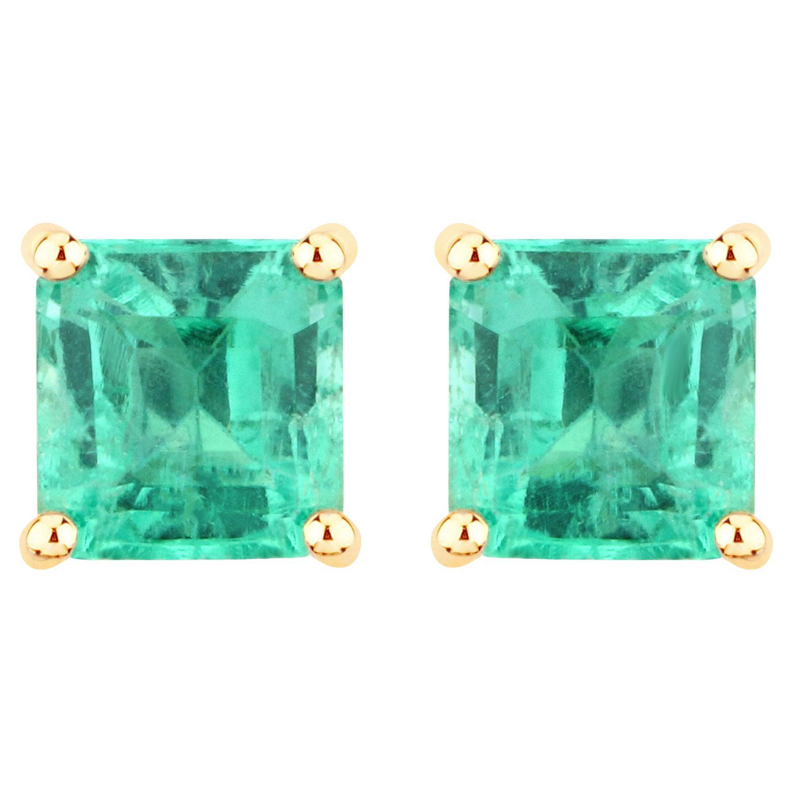 1.10 Carat Emerald Cut Emerald Diamond Accents 14K Yellow Gold Stud Earring at 1stDibs | emerald ...