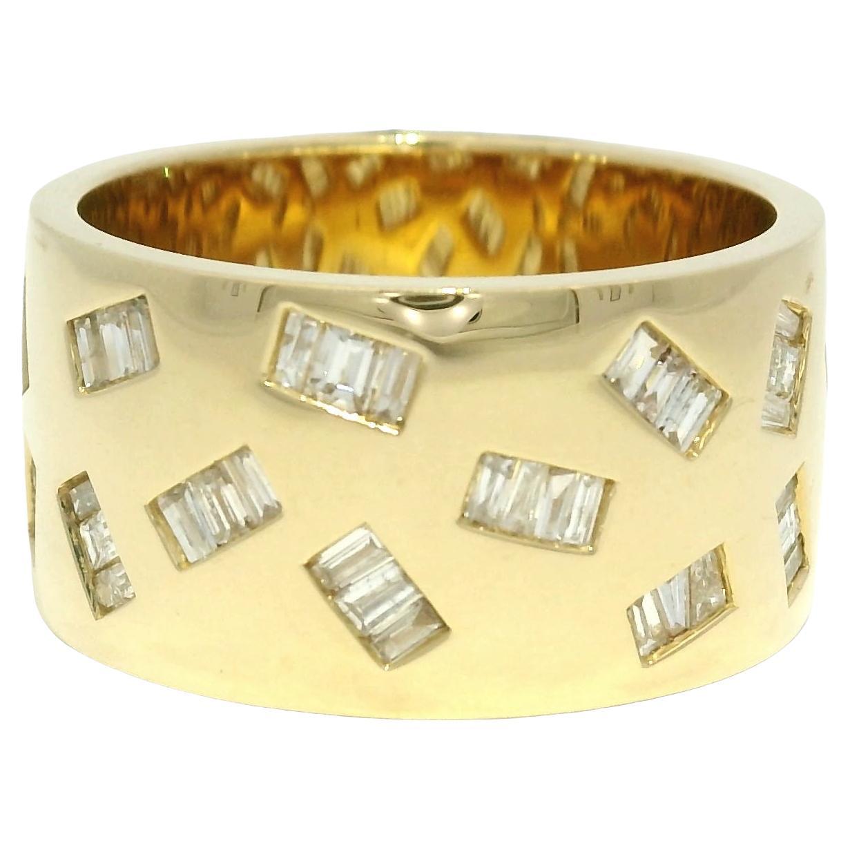 Natural Baguette Diamond 18-Karat Floating Wide Band Ring In Stock For ...