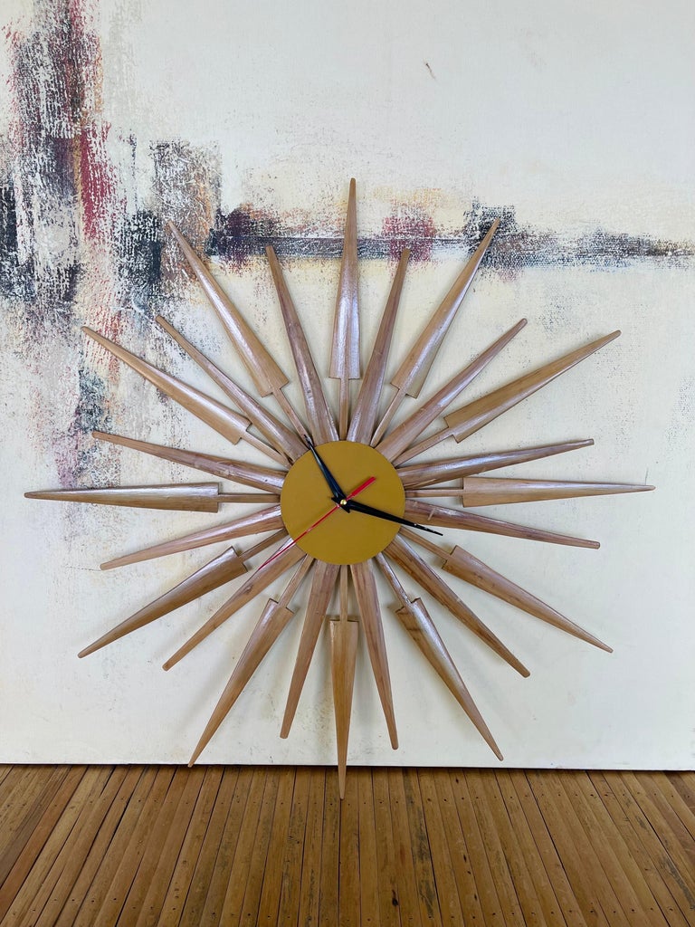 Natural Bamboo Mid-Century Style Starburst Clock Hand Made For Sale at ...