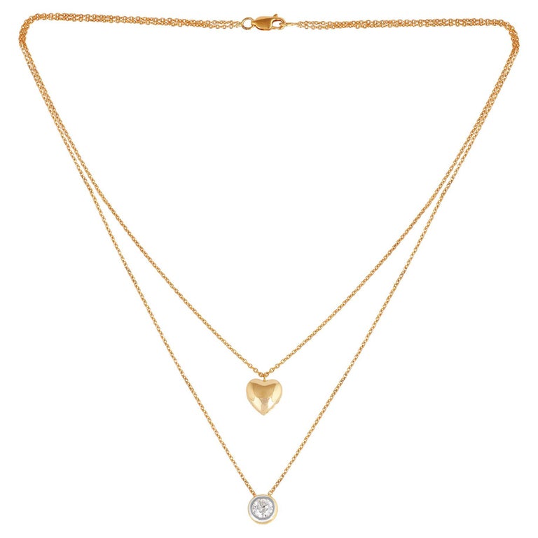 Natural Bezel Set Diamond Heart Charm Necklace 18 Karat Yellow Gold ...