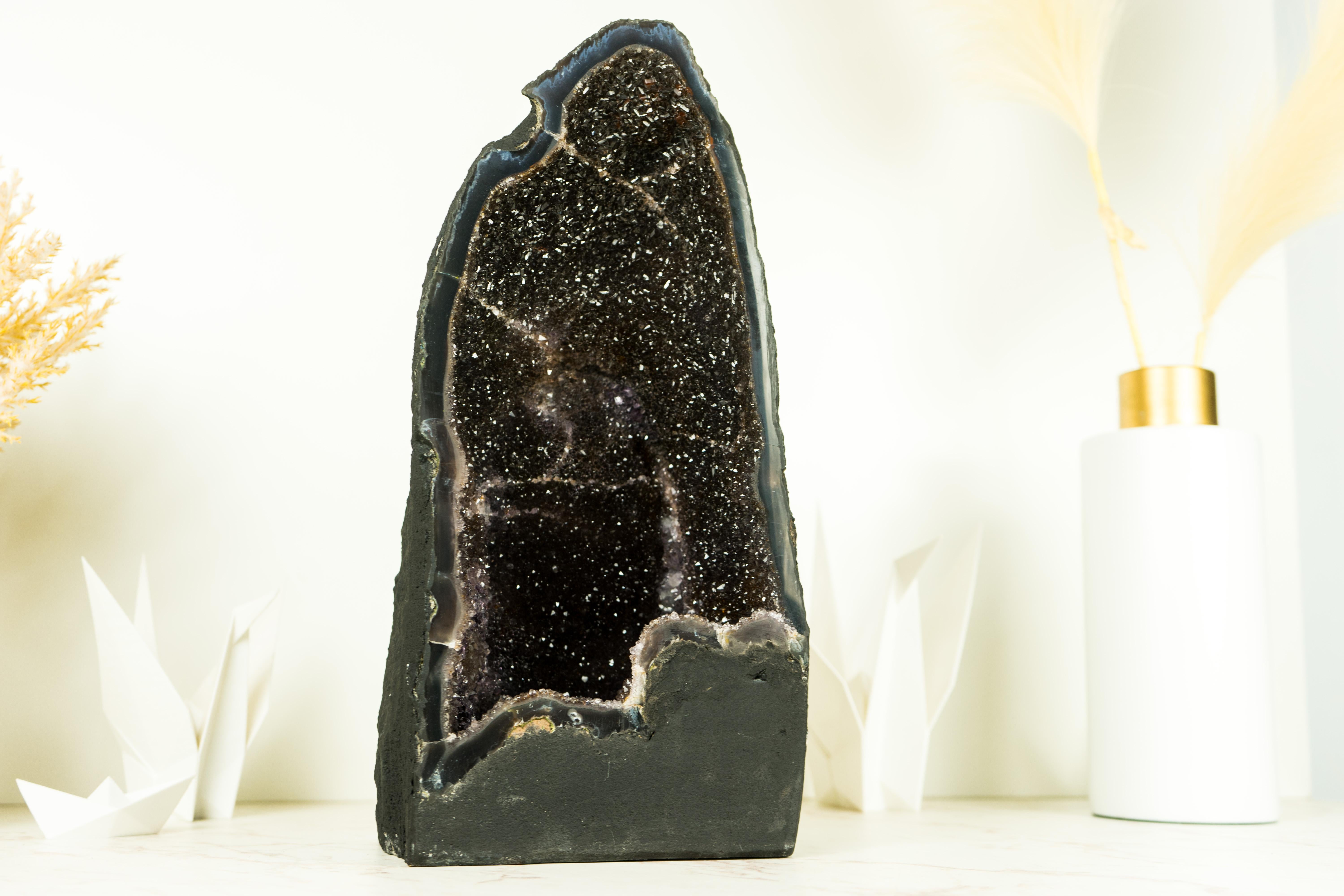 Natural Black Galaxy Amethyst Geode with Agate Matrix For Sale at 1stDibs