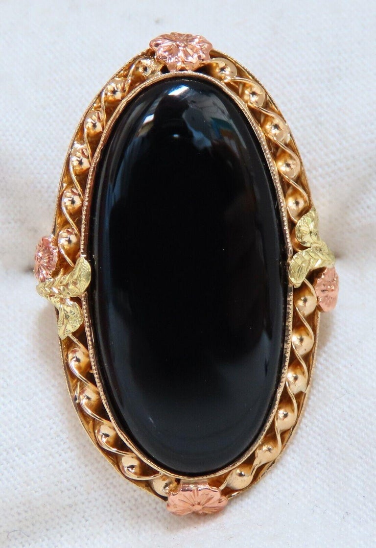 Natural Black Onyx Vintage Ring 14 Karat Gothic Deco For Sale at 1stDibs