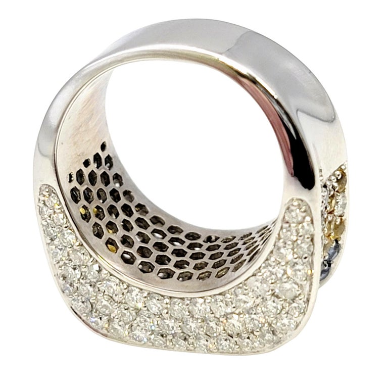 Natural Blue and Yellow Sapphire and Diamond Flowers Saddle Ring in ...