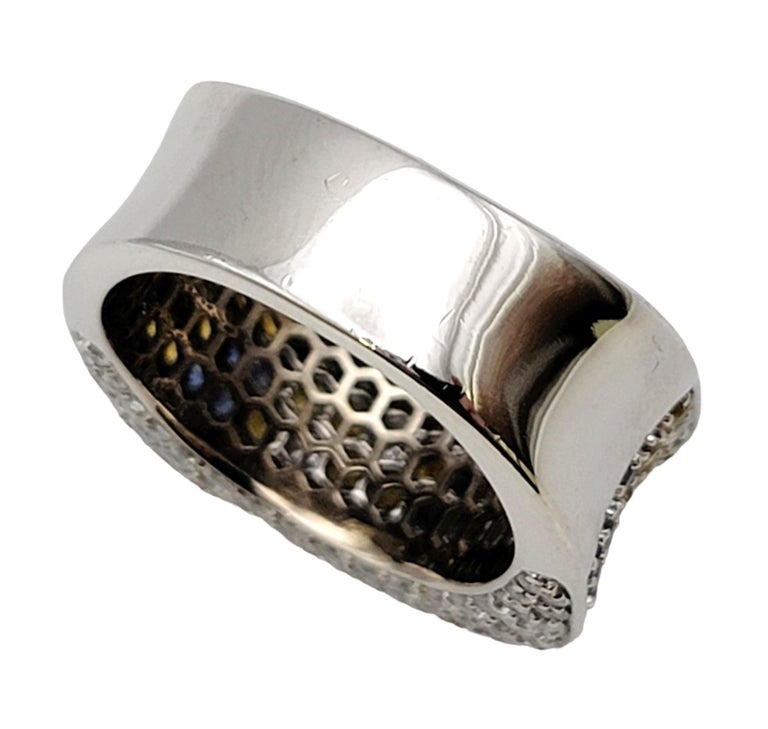 Natural Blue and Yellow Sapphire and Diamond Flowers Saddle Ring in ...