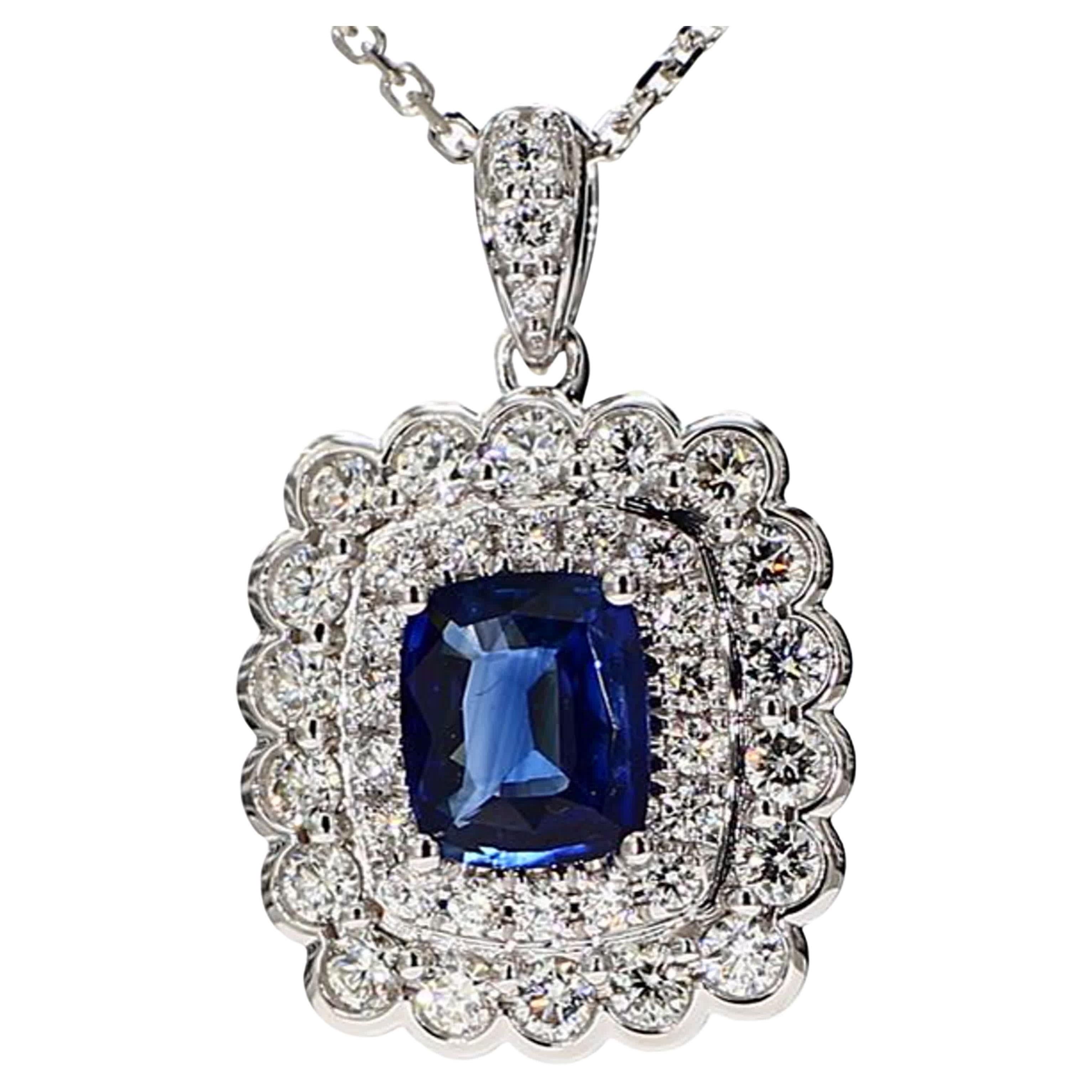 Natural Blue Cushion Sapphire and White Diamond 1.51 Carat TW White ...