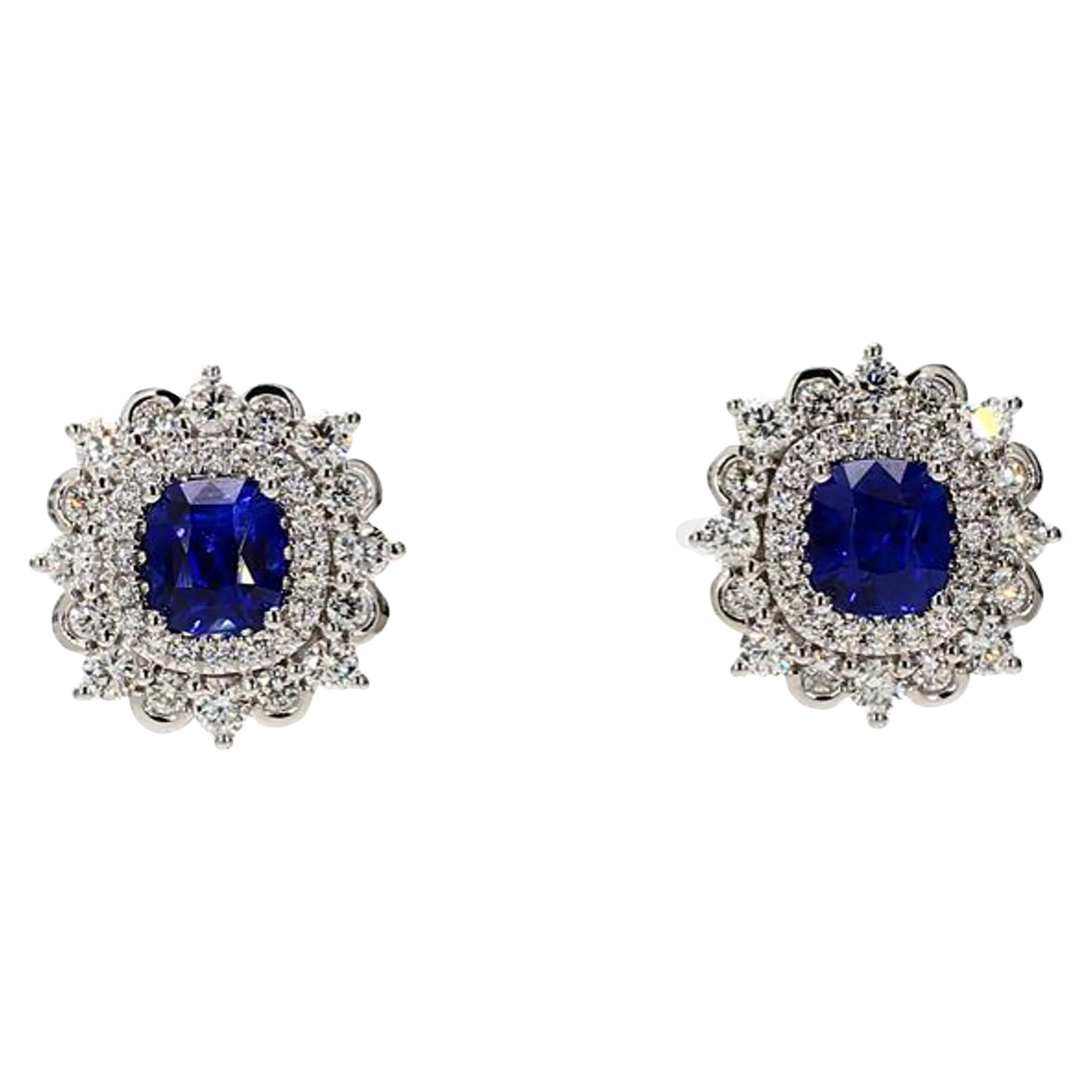 Natural Blue Oval Sapphire and White Diamond 3.48 Carat TW Gold Drop ...