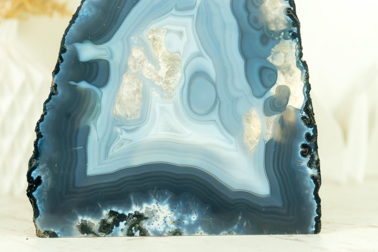 Natural Blue Lace Agate Geode Sculpture with Calcite Inclusions For ...