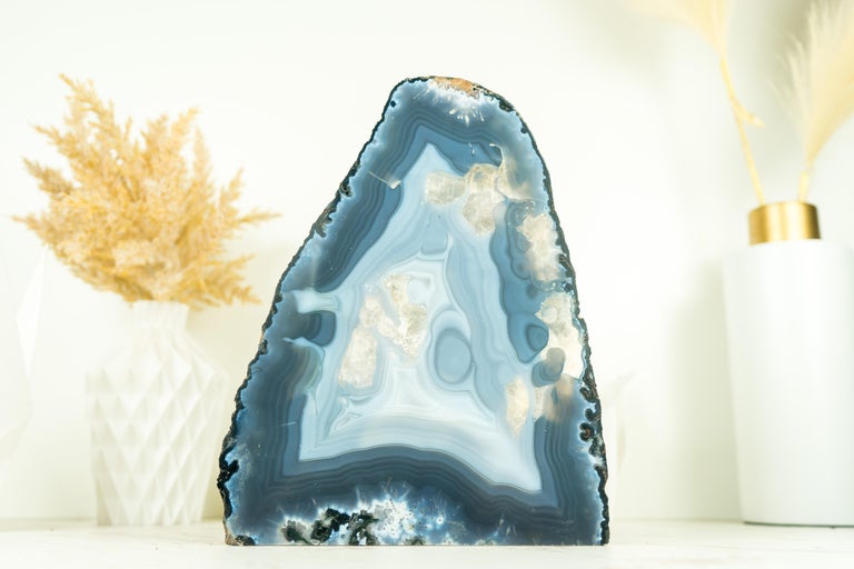Natural Blue Lace Agate Geode Sculpture with Calcite Inclusions For ...