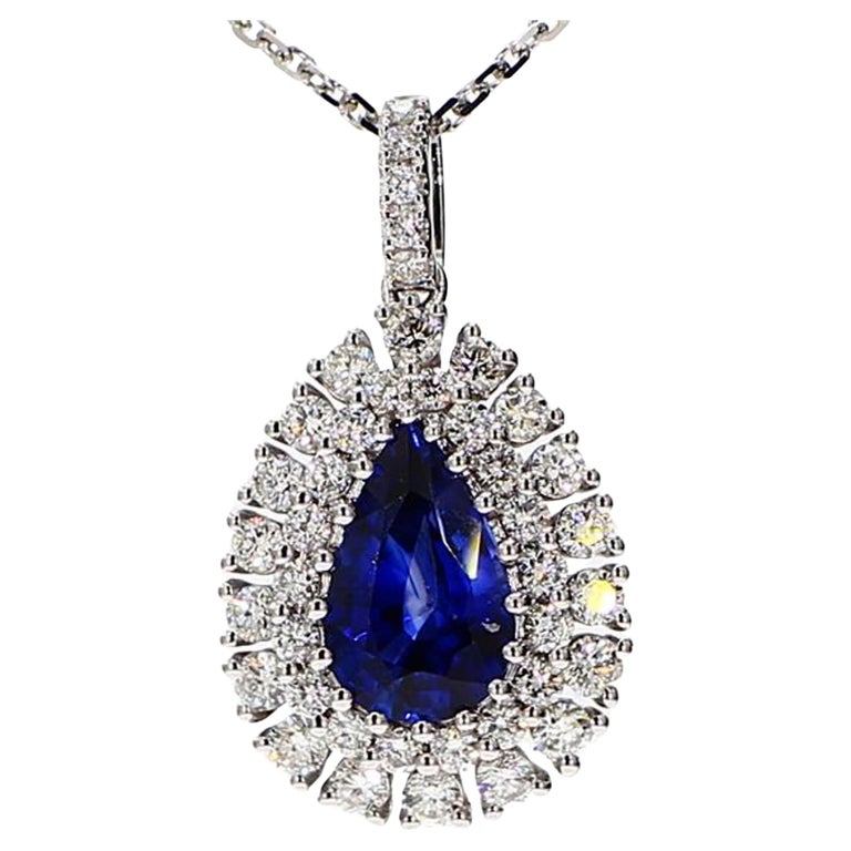 Natural Blue Pear Sapphire and White Diamond 2.01 Carat Tw White Gold ...