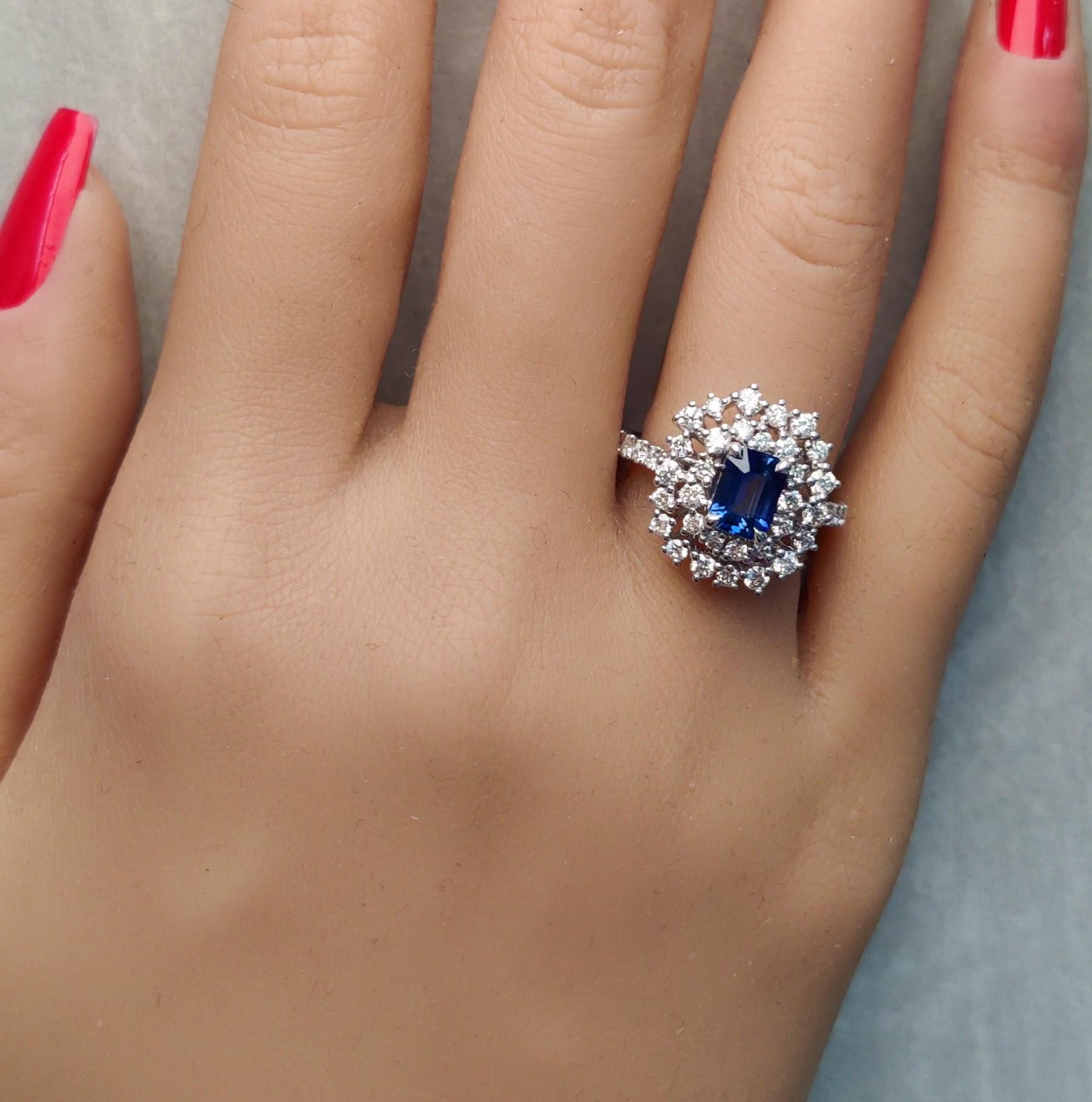 Natural Blue Radiant Sapphire and White Diamond 2.28 Carat TW Gold ...