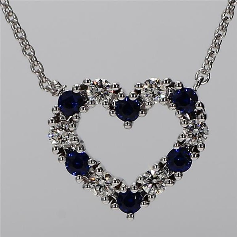 Natural Blue Round Sapphire and White Diamond .53 Carat TW White Gold ...