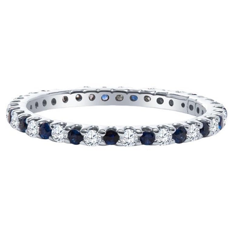 Natural Blue Round Sapphire and Round Diamond 14 Karat White Gold ...