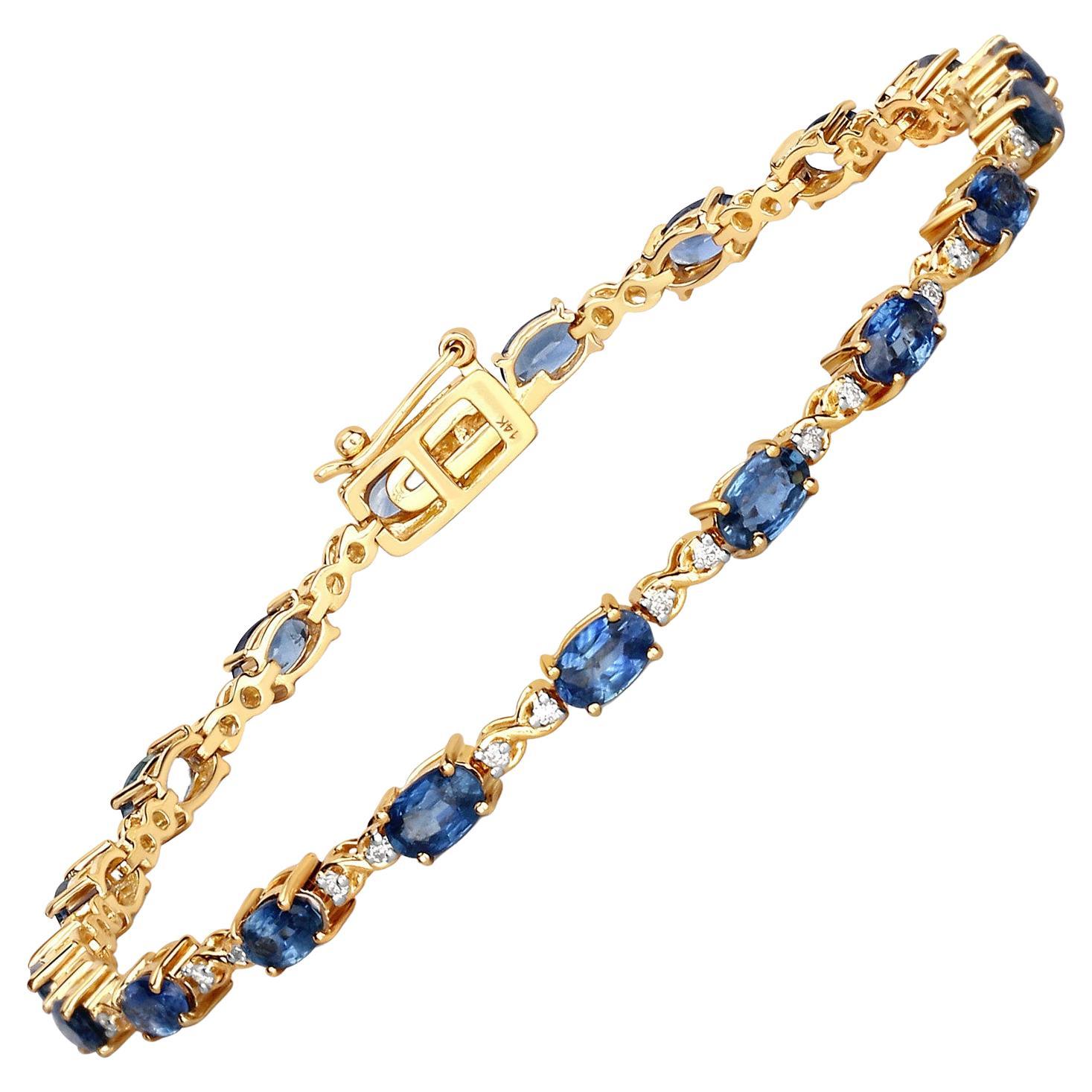 4 50 Carat Blue Sapphire And Diamond Princess Cut Tennis Bracelet 14