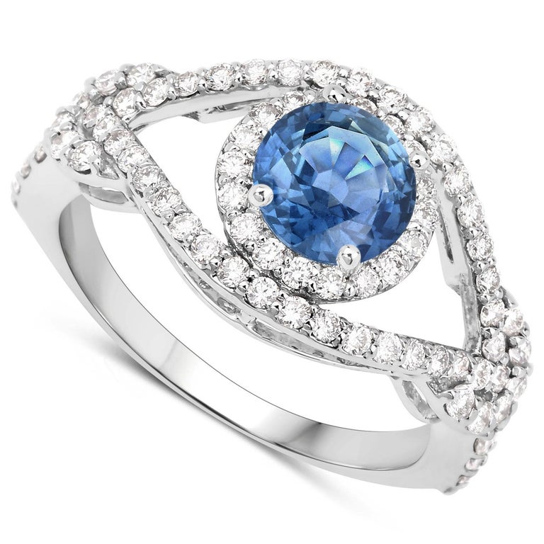 Natural Blue Sapphire and Diamond Crossover Ring 1.75 Carats Total 14k ...