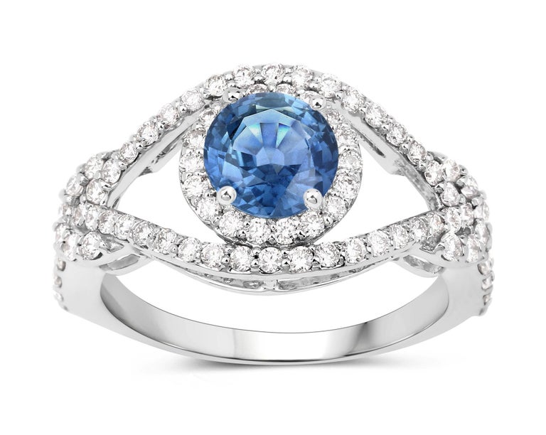 Natural Blue Sapphire and Diamond Crossover Ring 1.75 Carats Total 14k ...