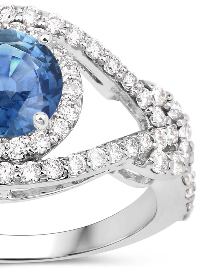 Natural Blue Sapphire and Diamond Crossover Ring 1.75 Carats Total 14k ...