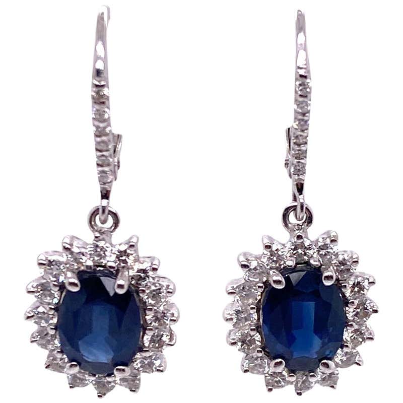 Natural Blue Sapphire Flower Star Cluster Diamond Drop Earrings For ... Natural Blue Sapphire Flower Star Cluster Diamond Drop Earrings For ...