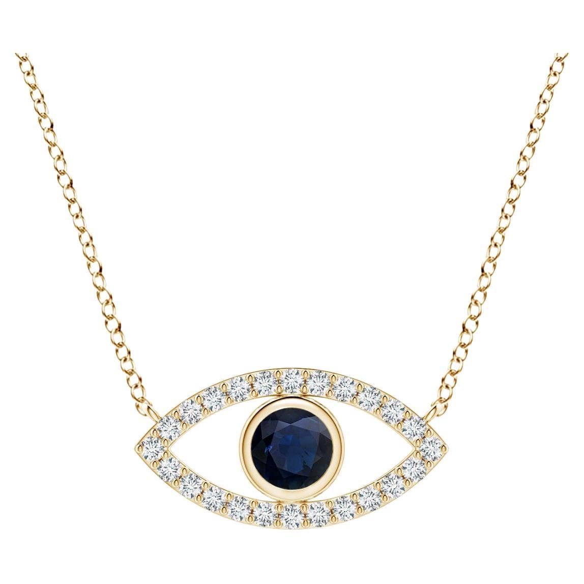 Natural Blue Sapphire Diamond Evil Eye Pendant Necklace in 14k Solid ...