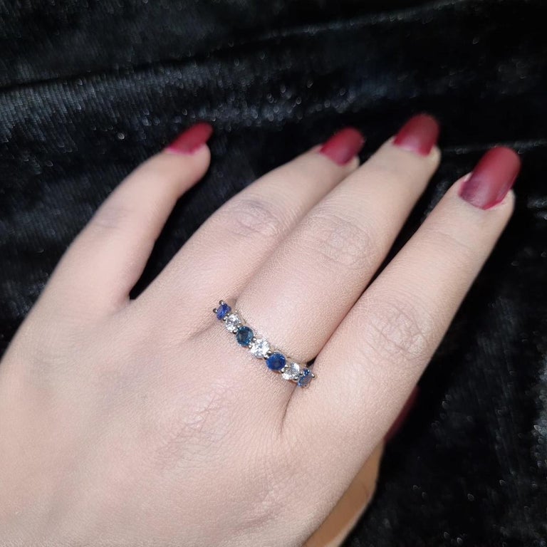 Natural Blue Sapphire Half Eternity Ring For Sale at 1stDibs
