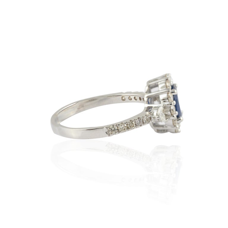 Customizable Natural Blue Sapphire Halo Ring with Cluster of Diamonds ...