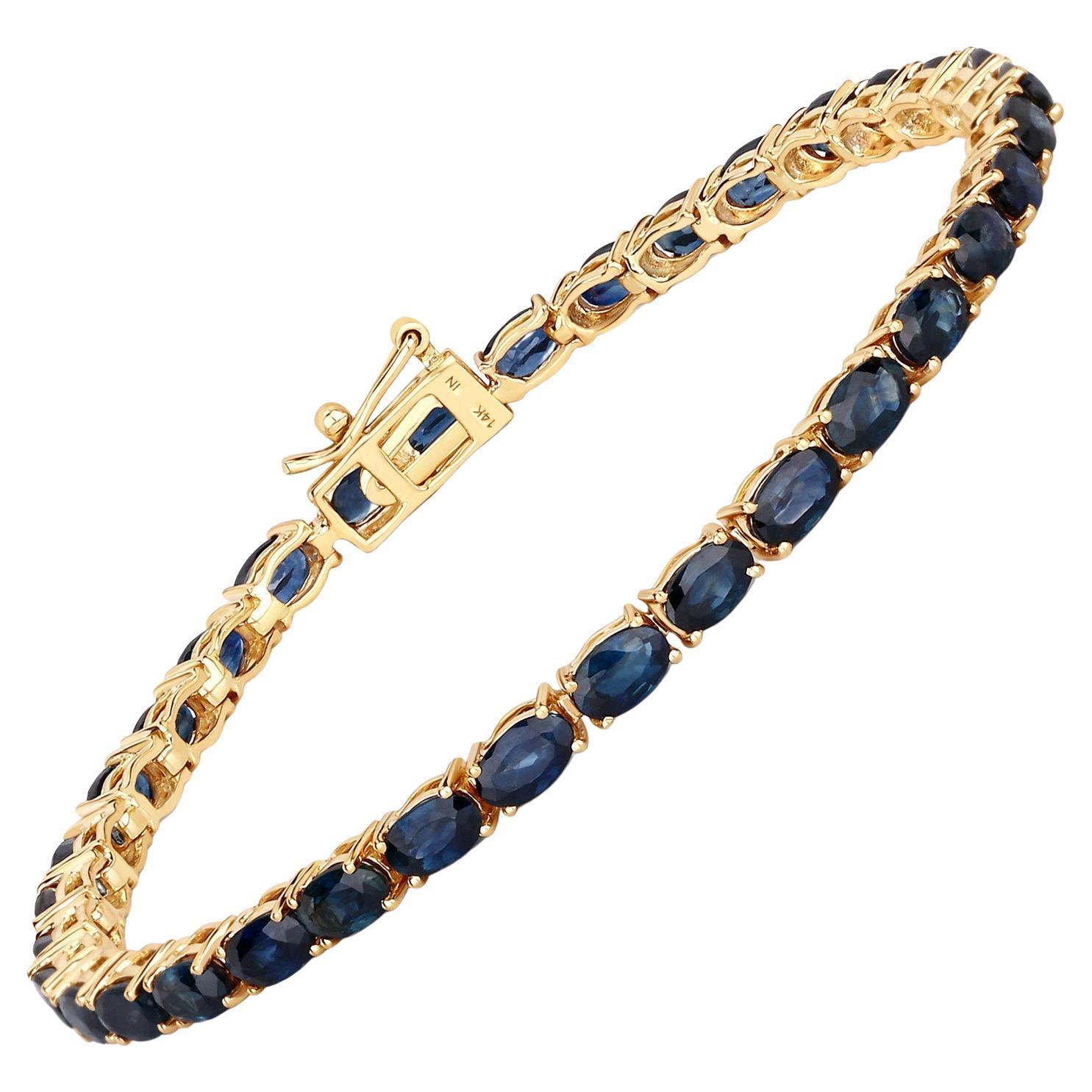 Natural Blue Sapphire and Diamond Tennis Bracelet 4.50 Carats 14k Yellow Gold For Sale at 1stDibs