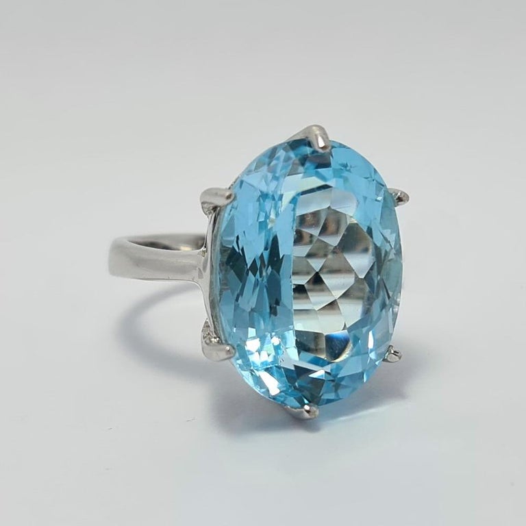 Natural Blue Topaz Ring Sterling Silver Rhodium Plated For Sale at 1stDibs
