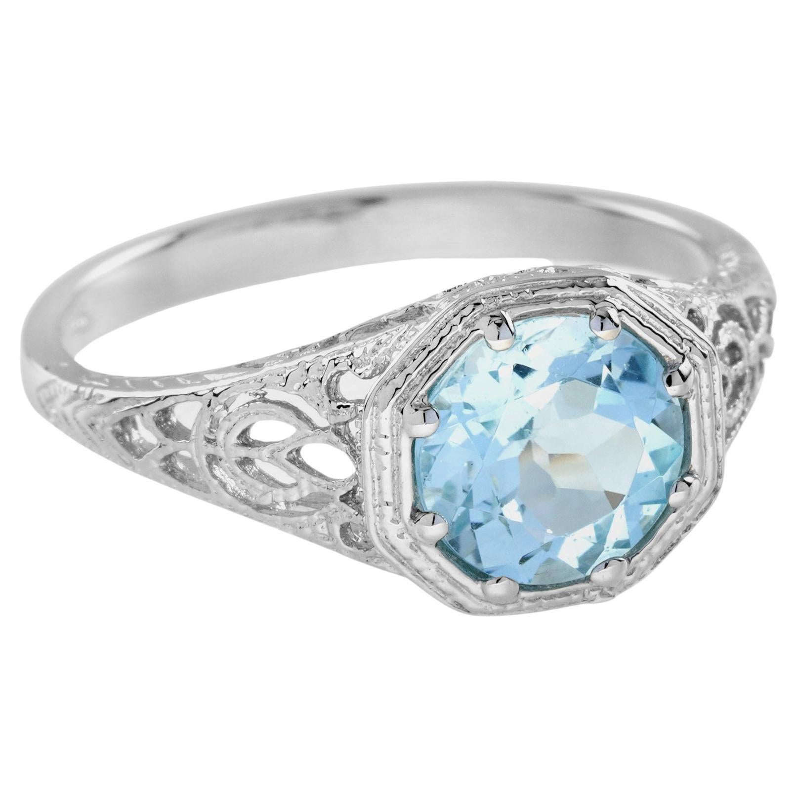 Customizable Natural Blue Topaz Vintage Style Eight Prong Ring in Solid ...