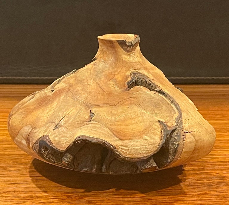 Natural Burl Wood Rustic Low Vase For Sale at 1stDibs