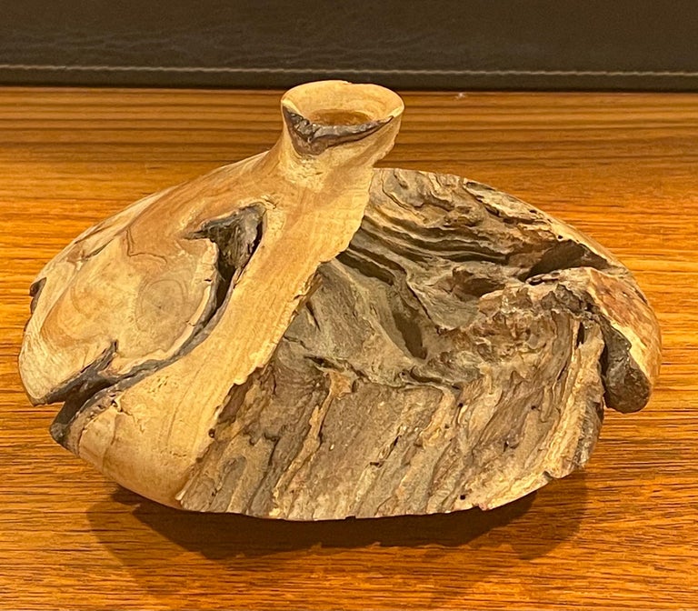 Natural Burl Wood Rustic Low Vase For Sale at 1stDibs