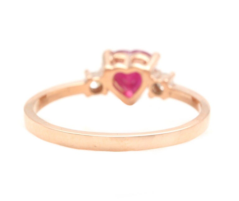 Natural Burma Ruby and Diamond 14K Solid Rose Gold Heart Ring For Sale ...