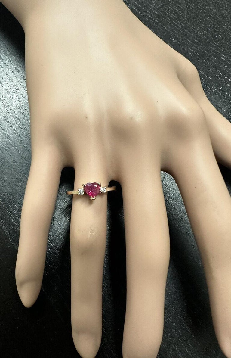 Natural Burma Ruby and Diamond 14K Solid Rose Gold Heart Ring For Sale ...