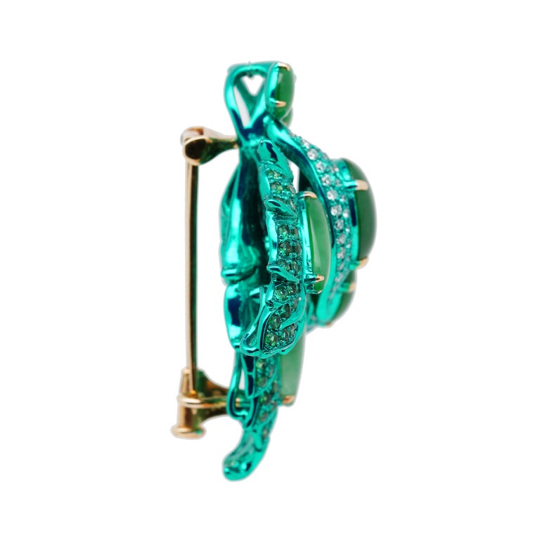Natural Burmese Jadeite, Tsavorite and Diamond Pendant/Brooch, 18K Gold ...