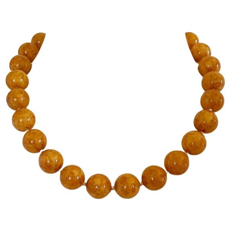 Natural Butterscotch Baltic Amber 16mm Round Beaded Necklace For Sale ...