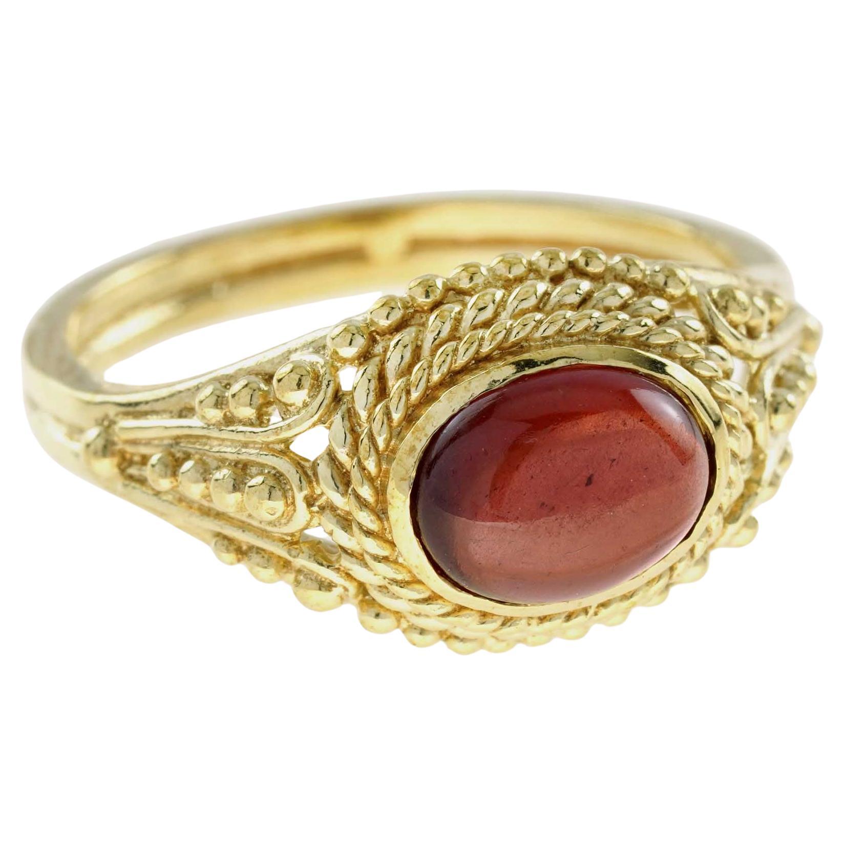 Customizable Natural Cabochon Garnet Vintage Style Rope Ring in Solid ...