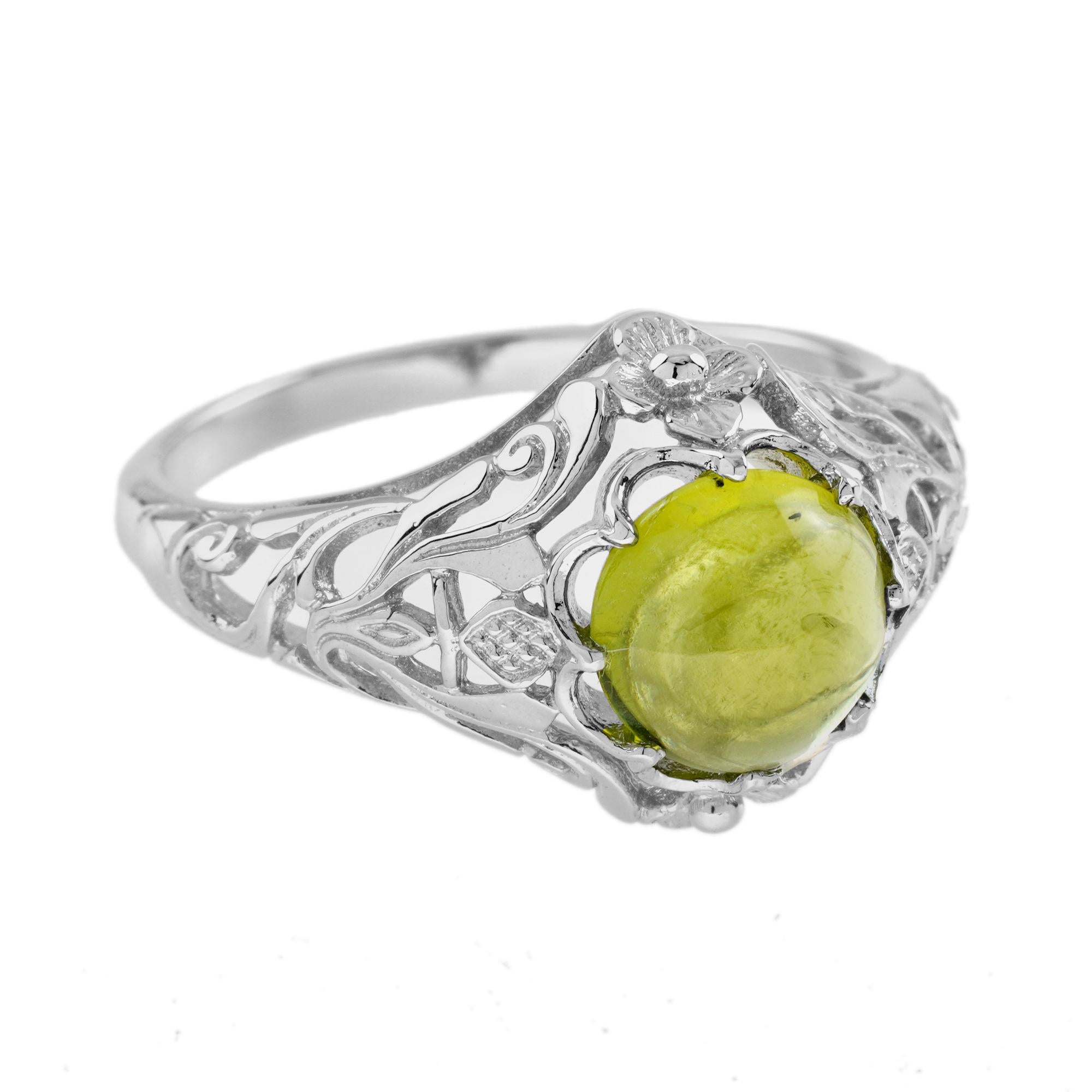 Customizable Natural Cabochon Peridot Vintage Style Filigree Ring in ...