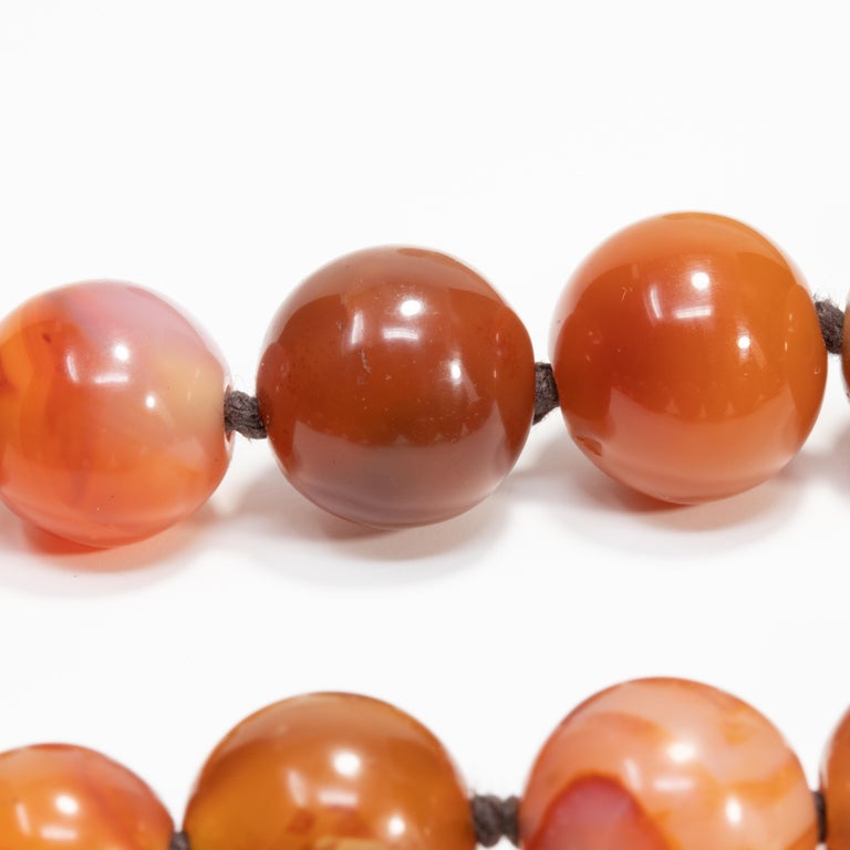 Natural Carnelian Graduated Bead Knotted Necklace, 14 Karat, 585 Gold ...