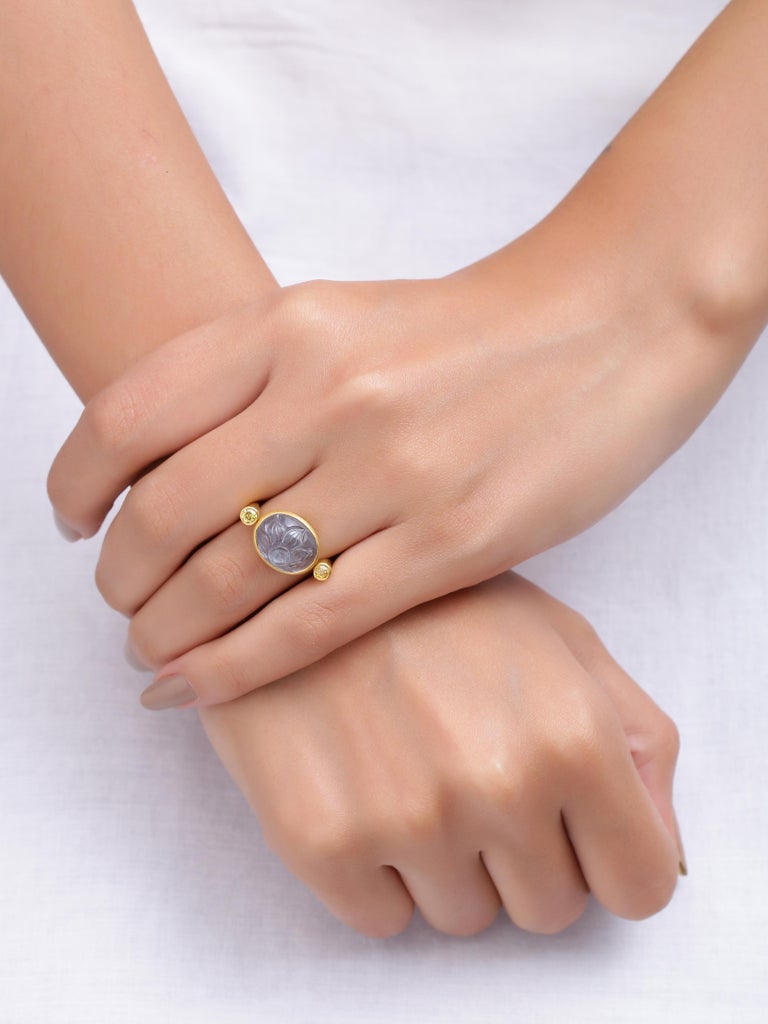 Natural Carved Sapphire and Diamond moving Ring in 22 Karat Matte ...