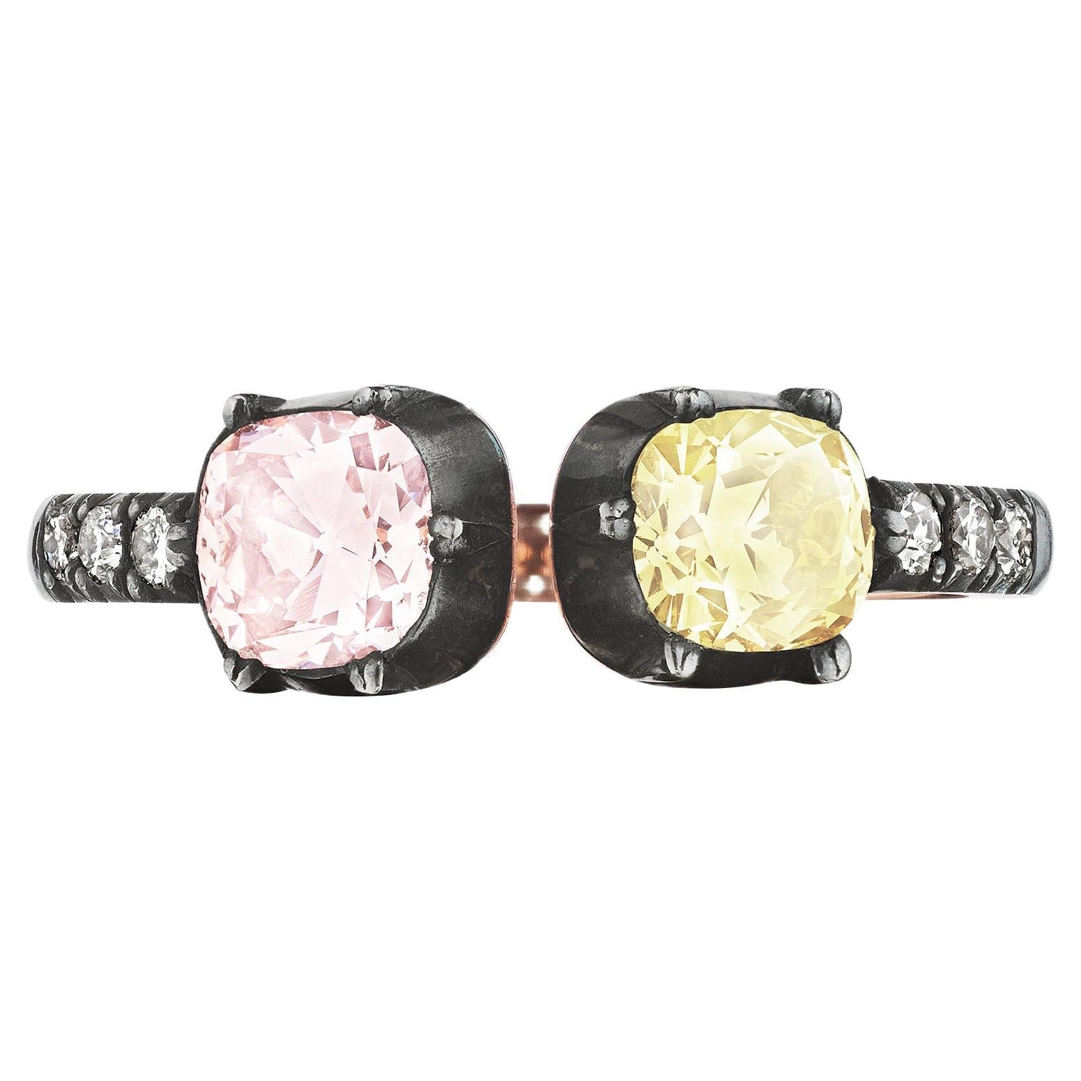 Natural Certified Yellow Pink White Diamond 'Toi et Moi' Gold Silver ...