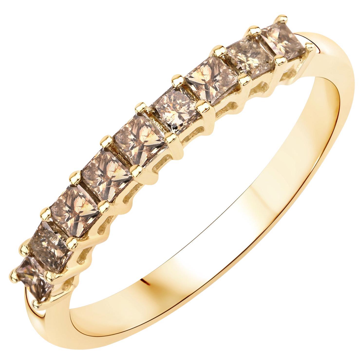 Natural Champagne Diamond Band Set in 14k Yellow Gold For Sale at 1stDibs