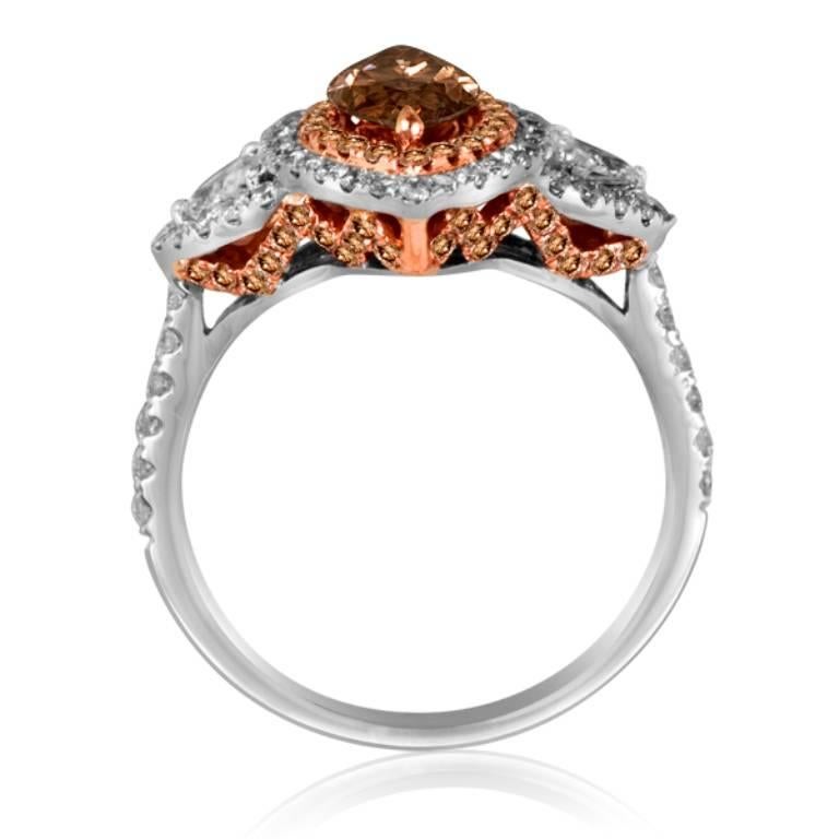 Natural Champagne Diamond Double Halo Two-Color Gold Bridal Fashion ...