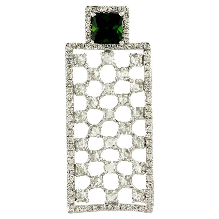 Natural Chrome Diopside Rectangular Pendant with Diamonds Made in 18k ...
