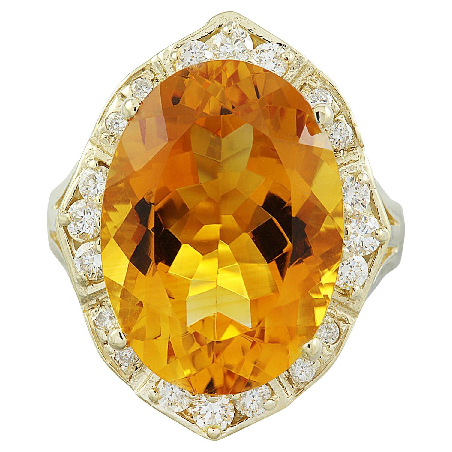 Natural Citrine Diamond Ring In 14 Karat Yellow Gold For Sale at 1stDibs